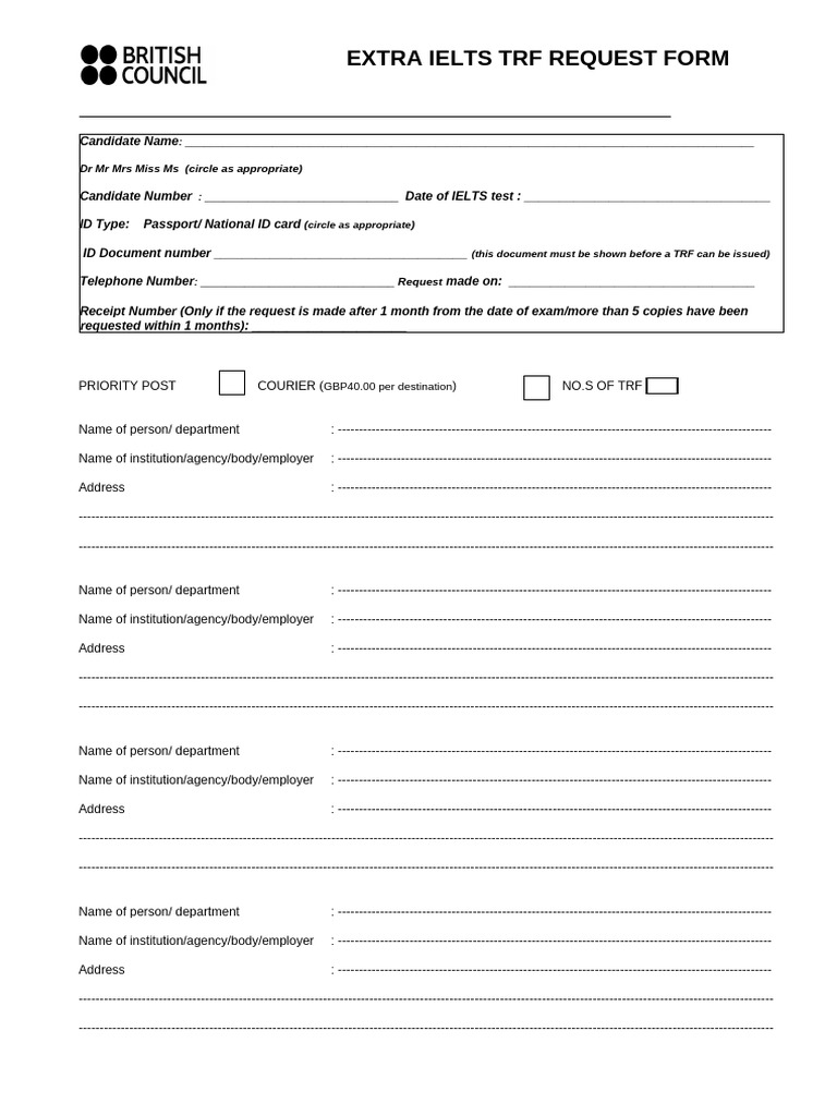 Extra Ielts TRF Request Form | PDF