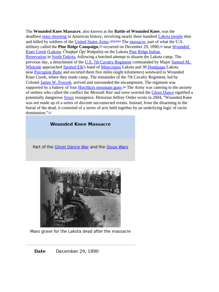 Battle of The Wounded Knee | PDF | Battles | Siouan Peoples