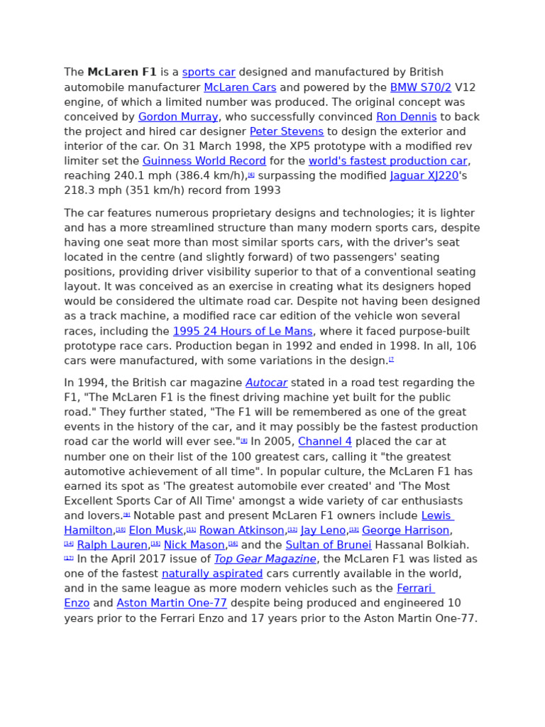 Mclaren F1 | PDF