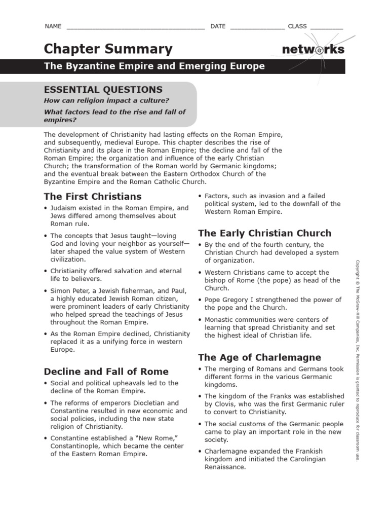 Byzantine Empire and Emerging Europe Chapter Summary | PDF