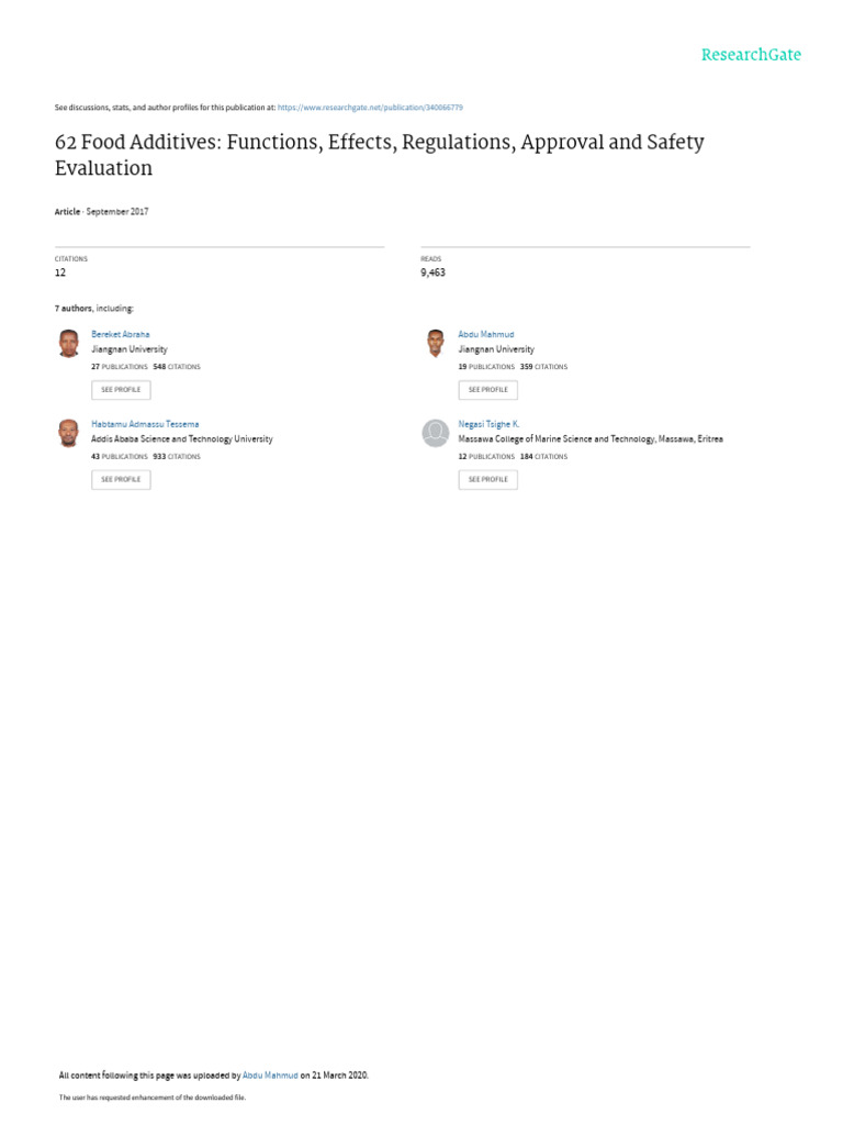 Food Additives Functions | PDF