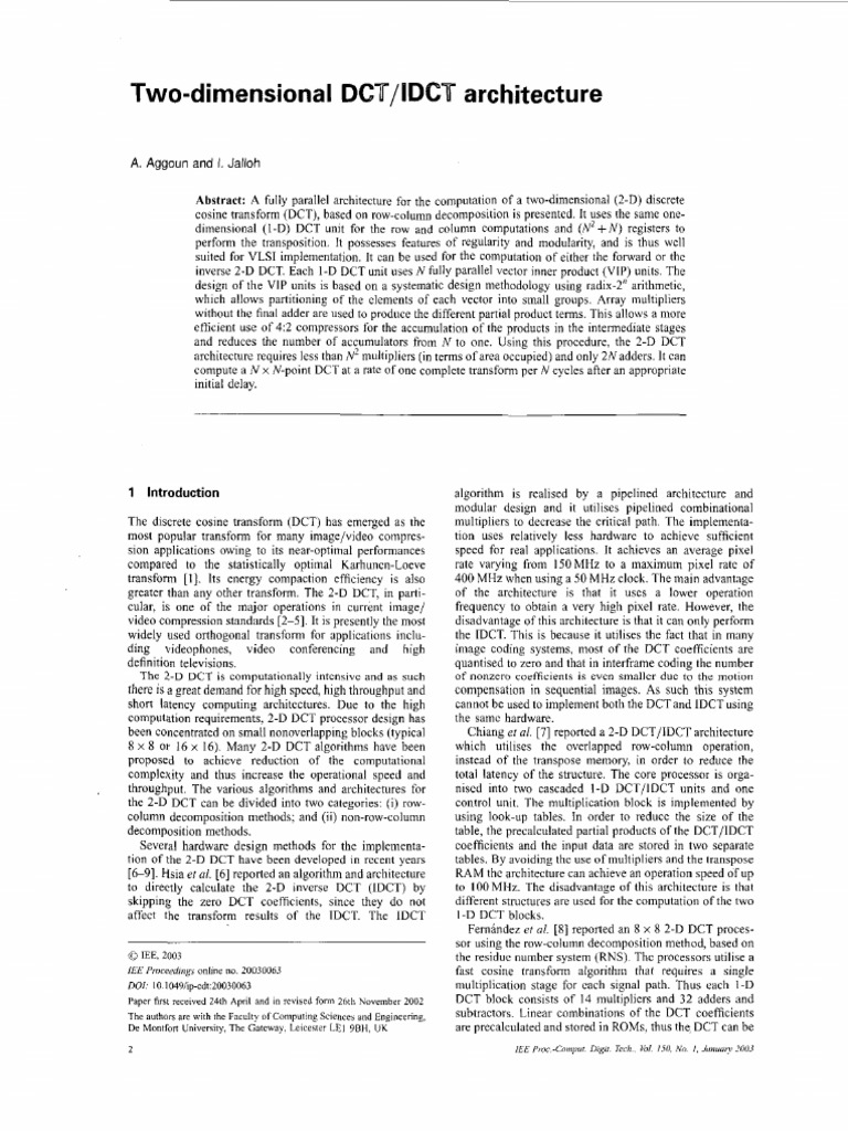 Two-Dimensional Architecture: Dct/Sdcu | PDF