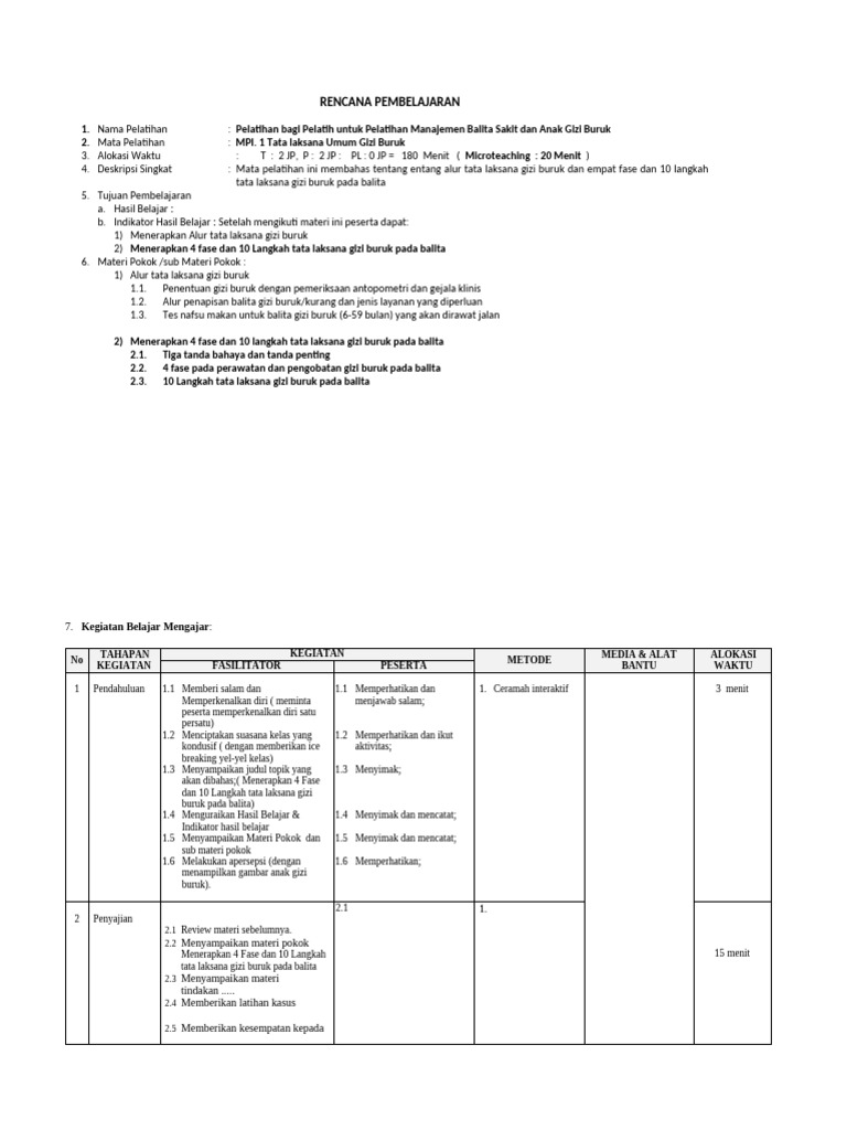 Rencana Pembelajaran Mpi. 1 Tata Laksana Gizi Buruk (4 Fase Dari 10 Langkah Tata Laksana Gizi ...