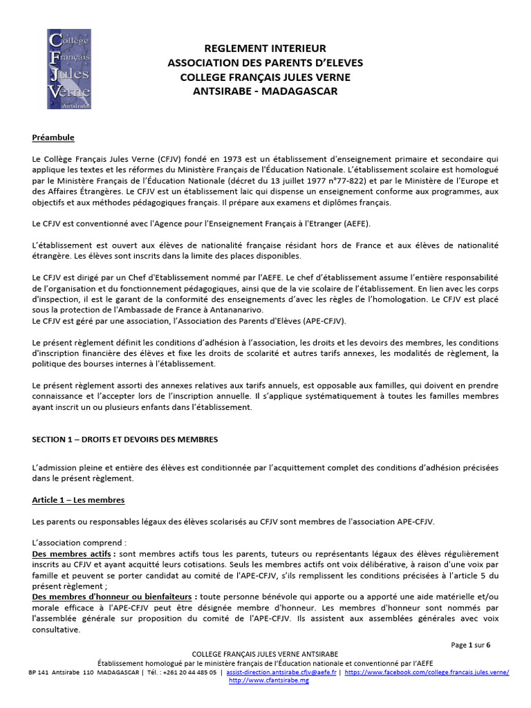 Reglement Interieur APE Final | PDF