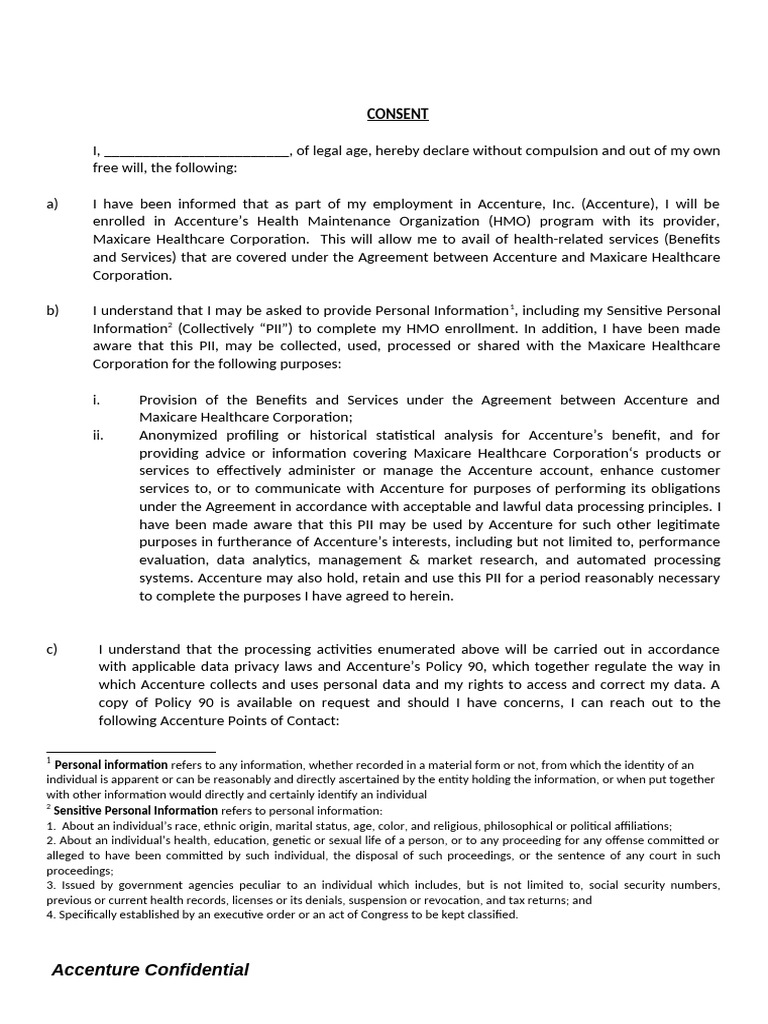 Accenture HMO Enrollment Consent Form | PDF | Justice | Crime & Violence