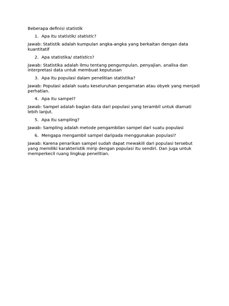 Beberapa Definisi Statistik | PDF