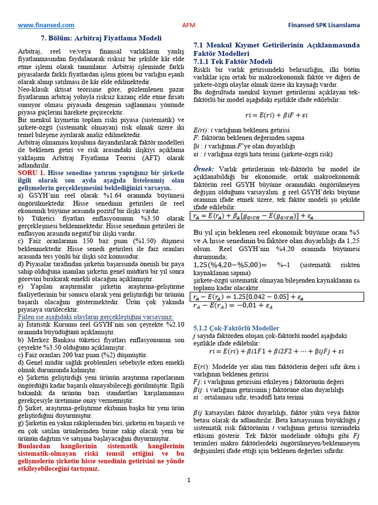 7 Arbitraj Fiyatlama Modeli | PDF