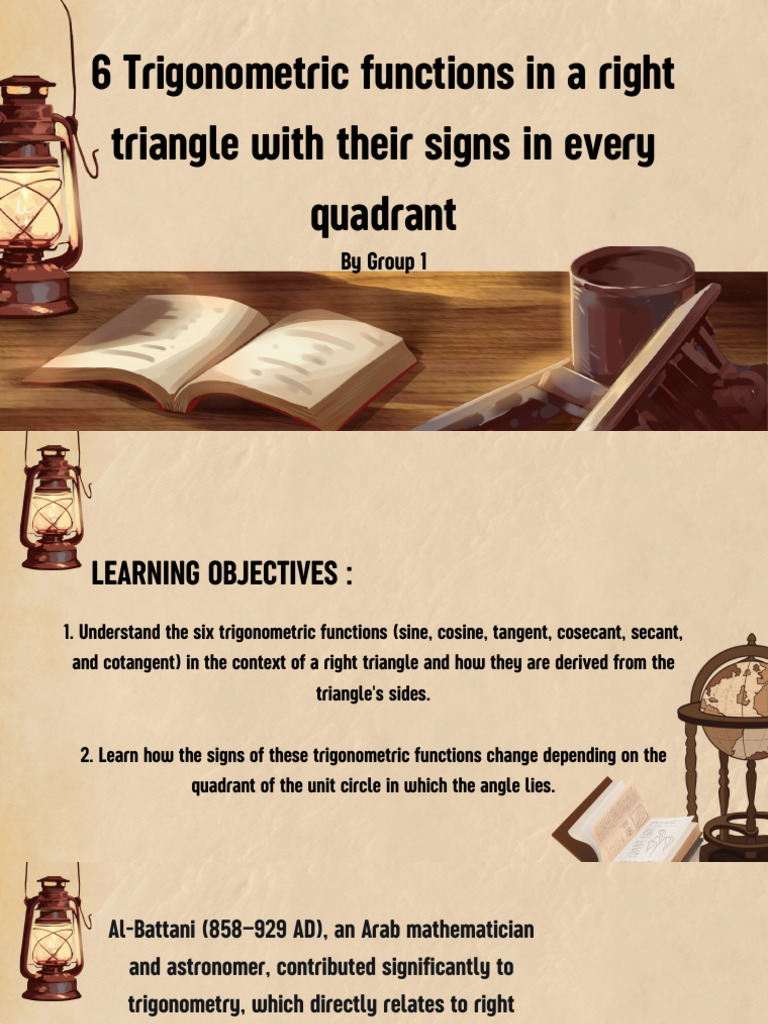 6 Trigonometric Functions in A Right Triangle With Their Signs in Every ...