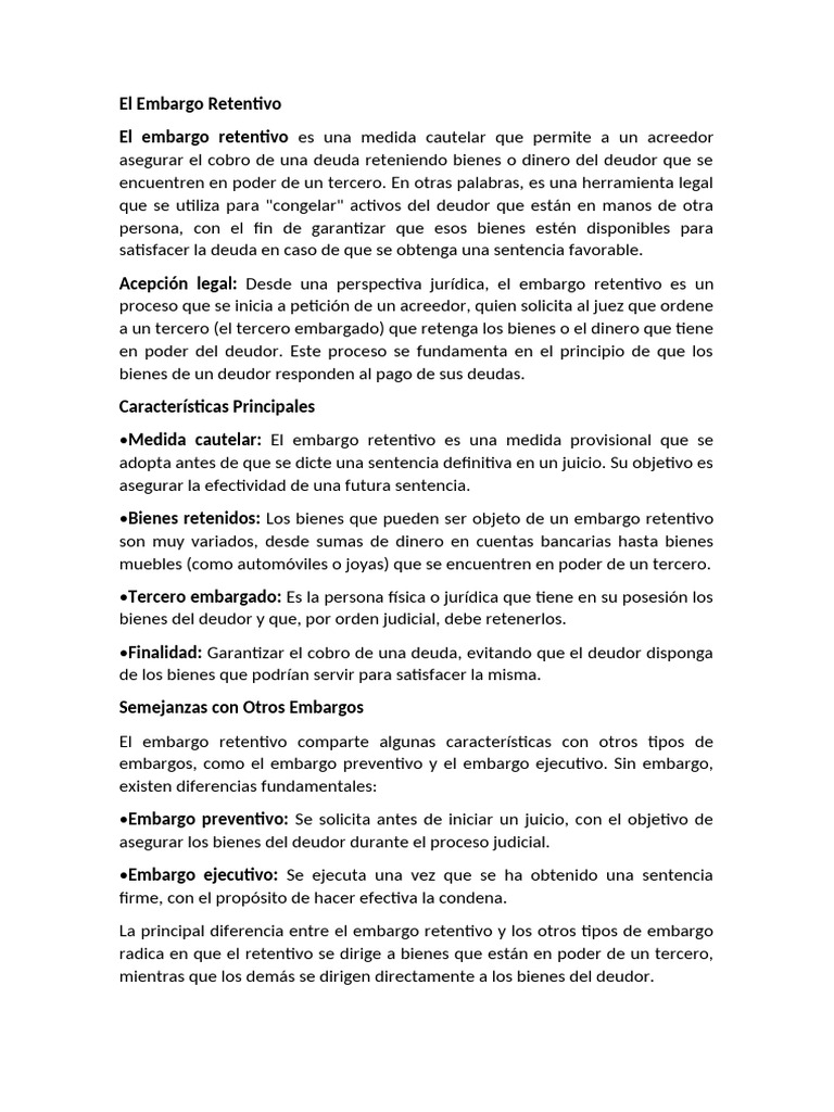 Conceptos Clave del Embargo Retentivo | PDF | Mandato | Derecho