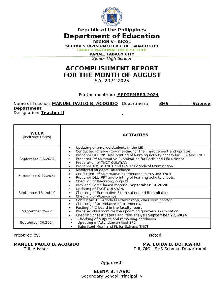 Accomplishment Report Template | PDF