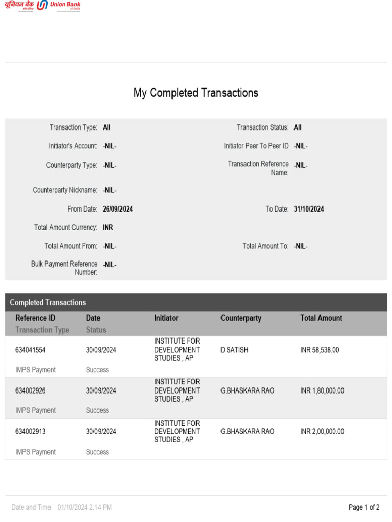 My Completed Transactions: All All - NIL - NIL - NIL - NIL | PDF