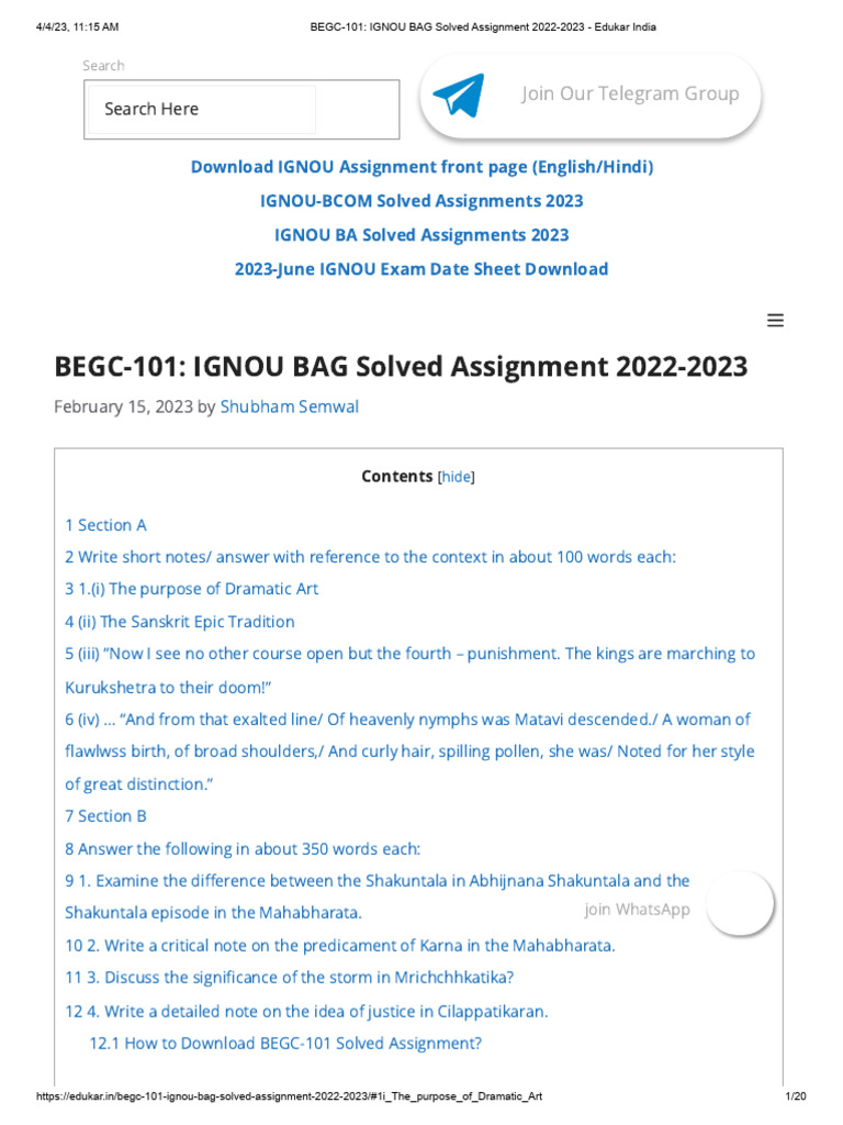 BEGC-101 - IGNOU BAG Solved Assignment 2022-2023 - Edukar India | PDF