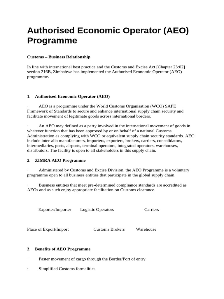 Authorised Economic Operator | PDF