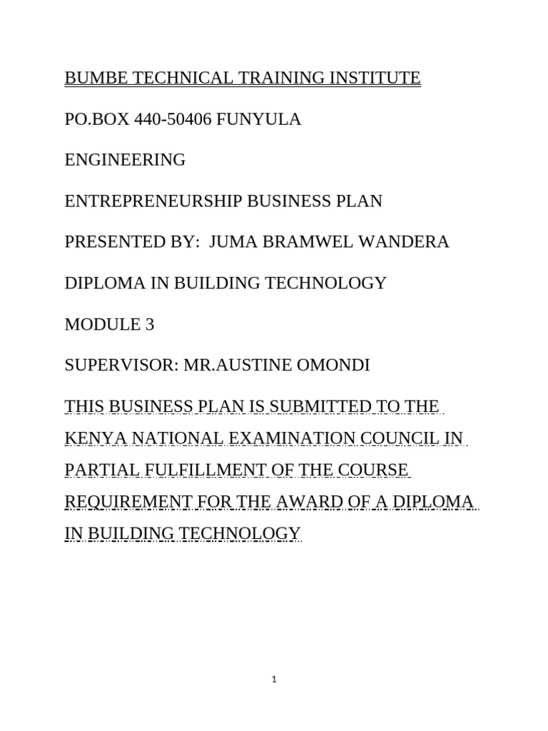 BRAMWEL JUMA (Business Plan) | PDF