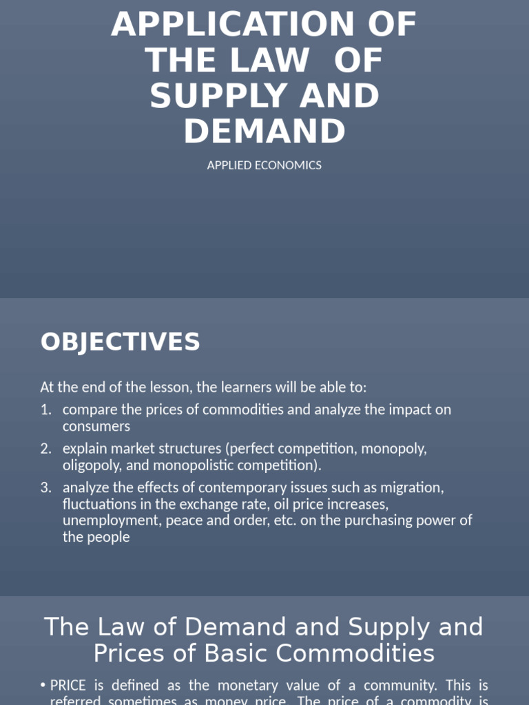 Lesson 6 Application of The Law of Supply and Demand | PDF
