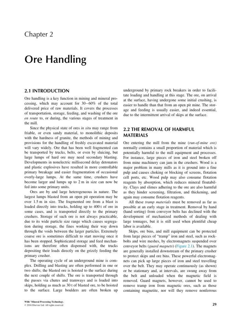 Chapter 2 Ore Handling 2016 Wills Mineral Processing Technology | PDF