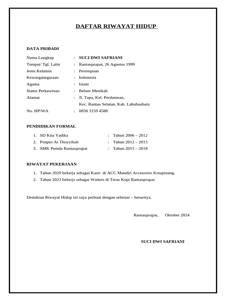 CV Suci Dwi Safriani | PDF