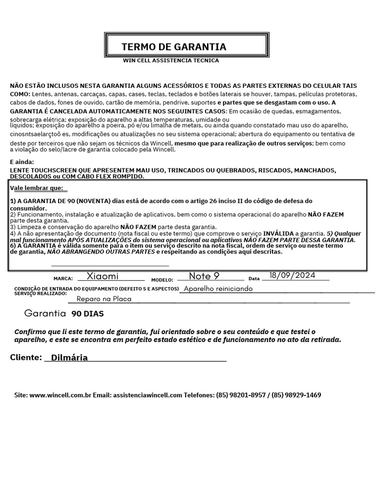 Garantia Note 9 | PDF