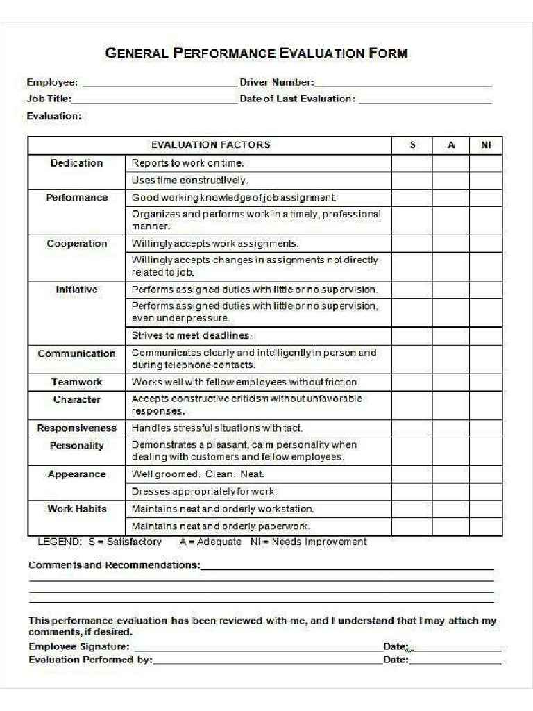 FREE 6+ Sample Performance Evaluation Forms in PDF - MS Word | PDF