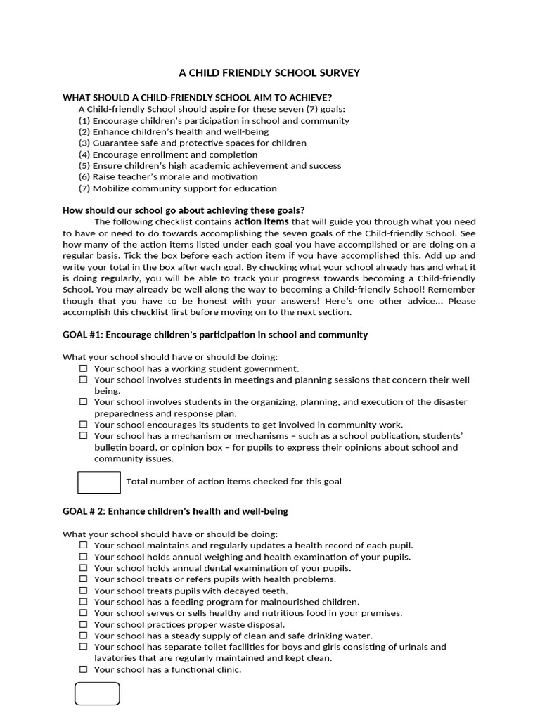 Child Friendly School Checklist F | PDF | Teachers | Schools
