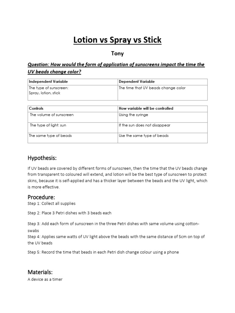 Sunscreen Effectiveness: Lotion vs Spray vs Stick | PDF | Sunscreen ...