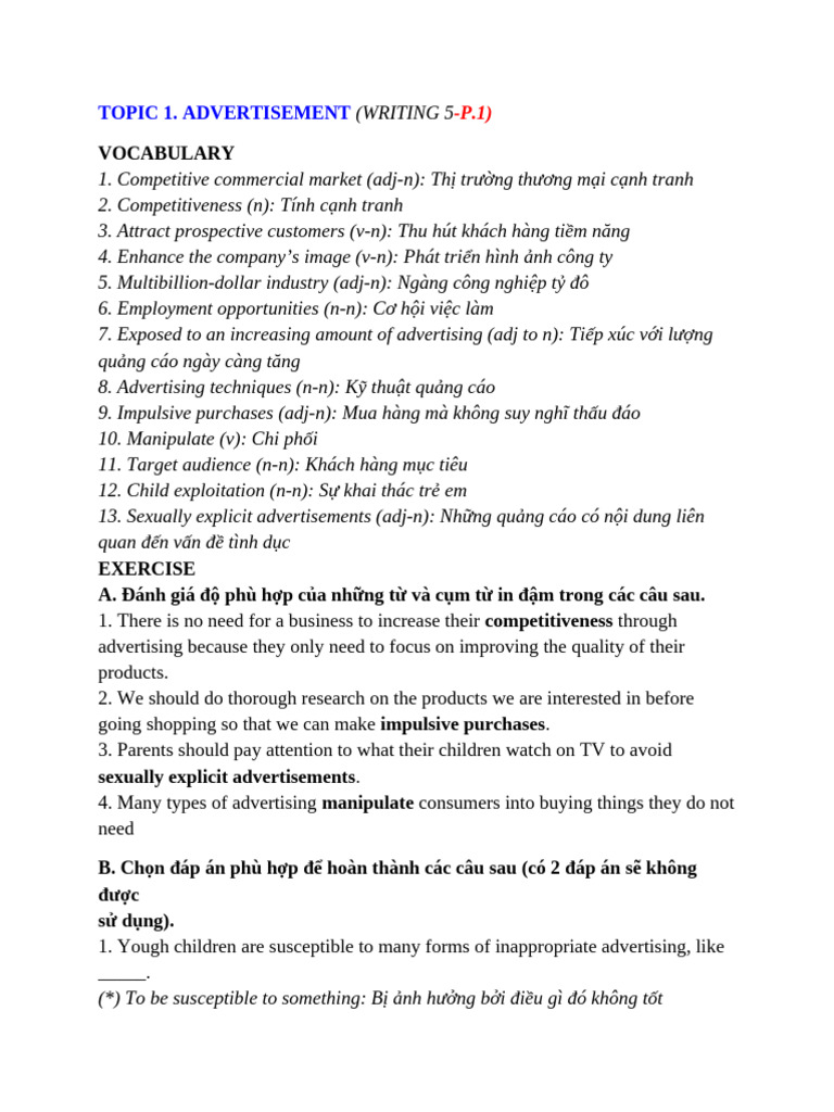 Vocabulary Revision - Topics | PDF