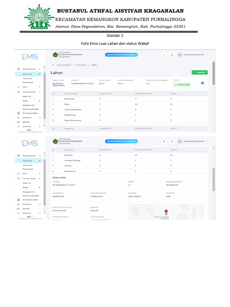 5.3 Foto Emis Luas Lahan Dan Status Wakaf | PDF