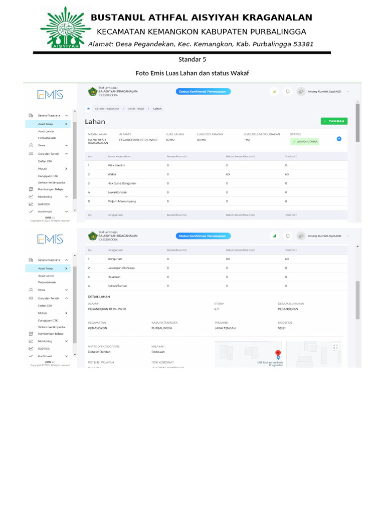 5.3 Foto Emis Luas Lahan Dan Status Wakaf | PDF
