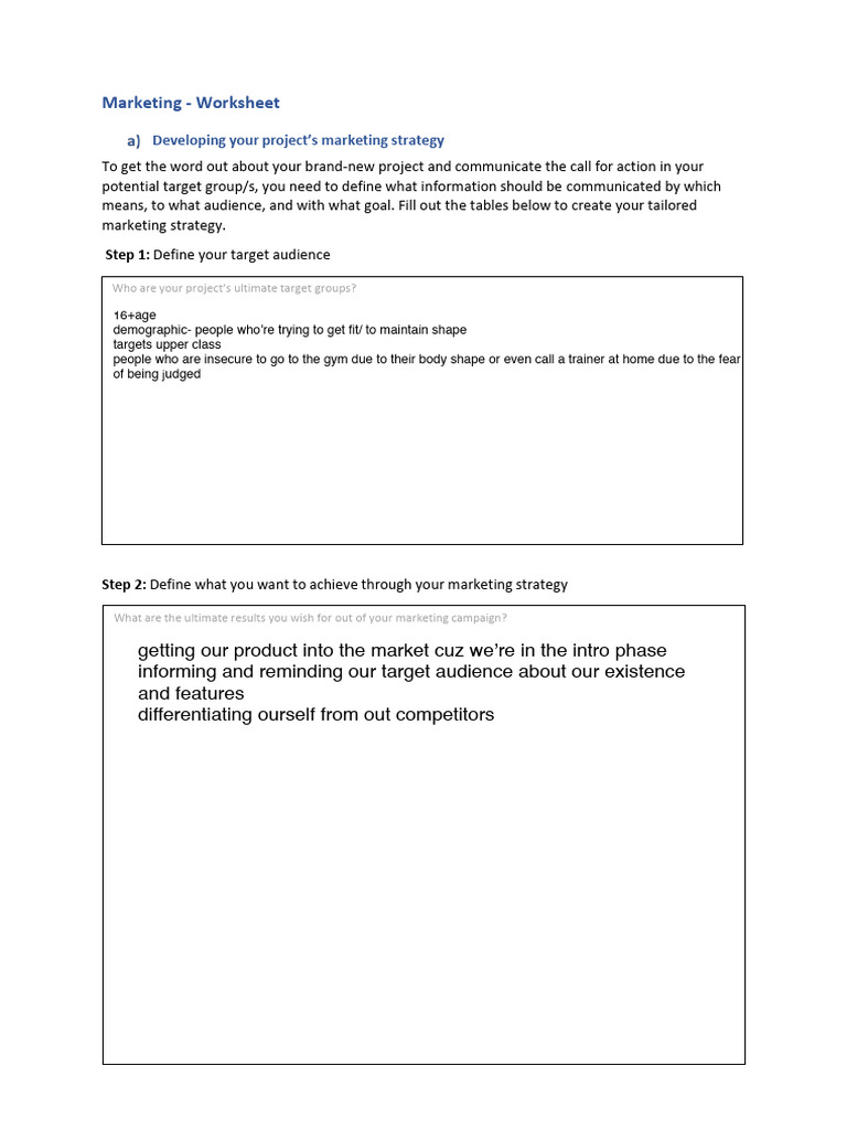 Marketing Worksheet | PDF