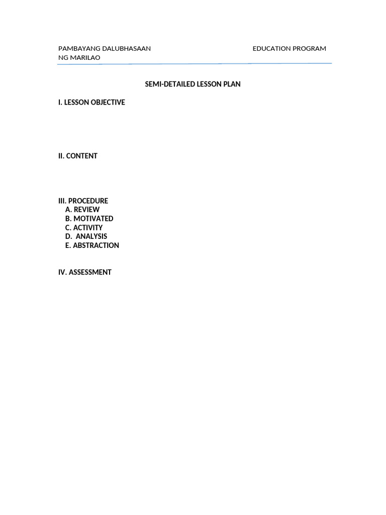 4a's Semi Detailed Lesson Plan Template | PDF