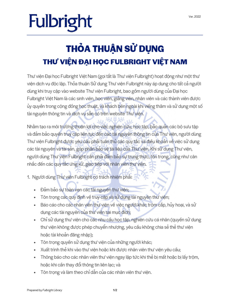 Fulbright Library Patron Agreement (VIE) Ver.2022 | PDF