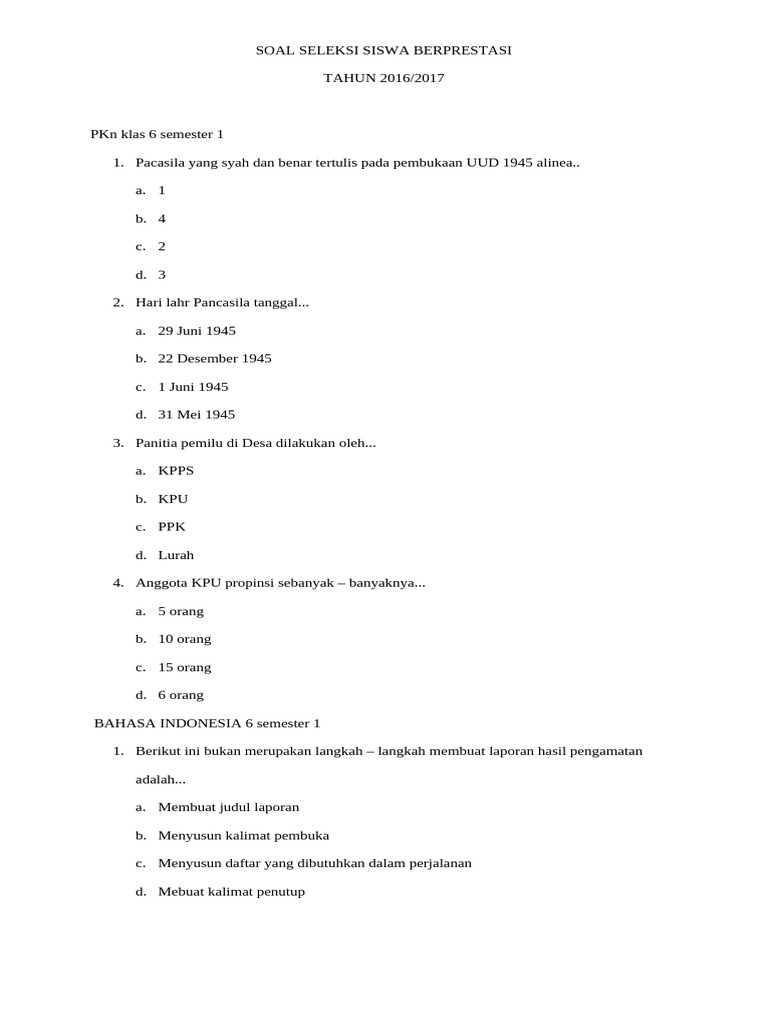 Soal Lomba Siswa Berprestasi (Bu Reny) | PDF