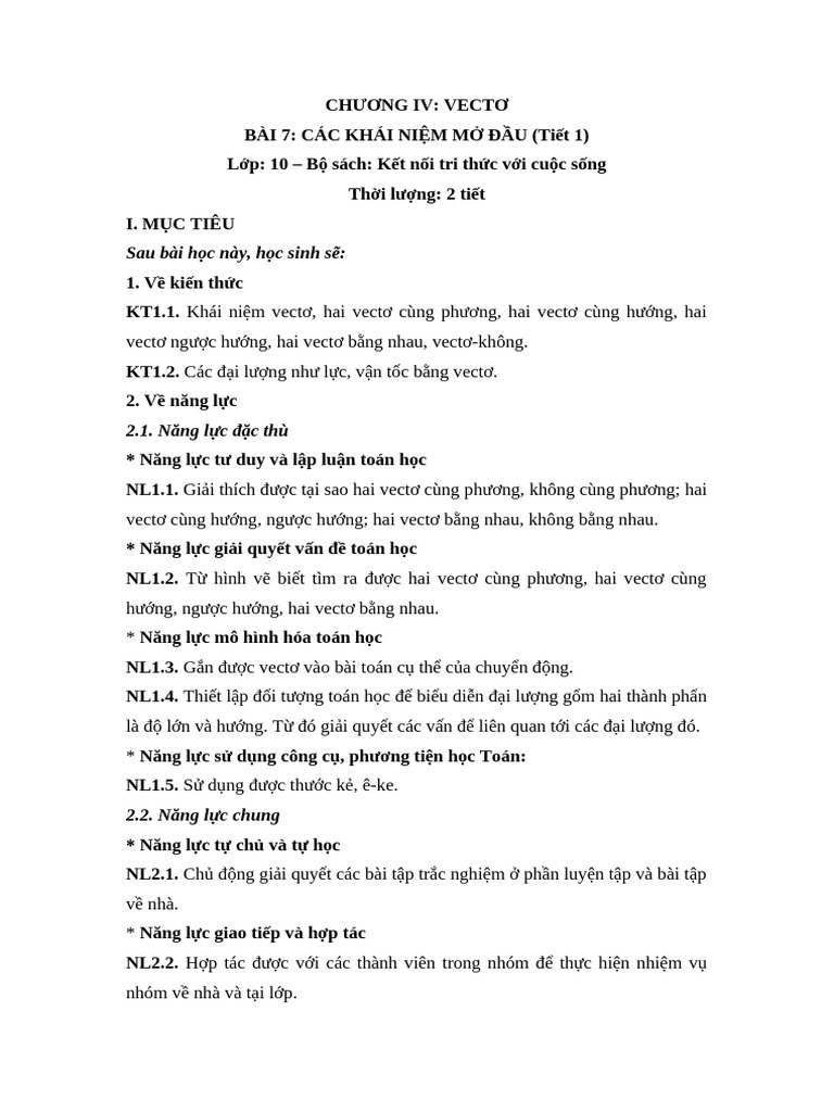 KHDH KHÁI NIỆM VECTO | PDF