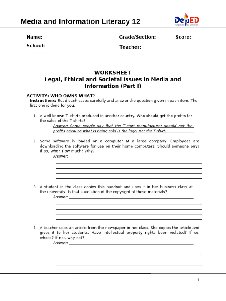 MIL Worksheet | PDF