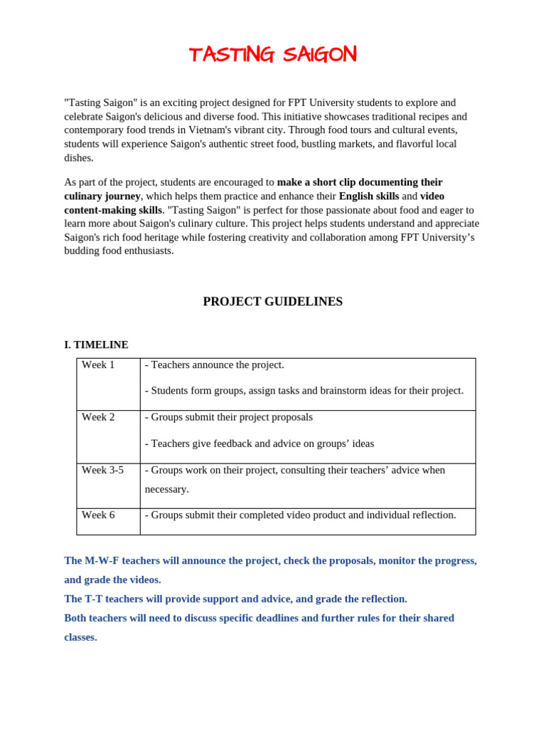 Project Guidelines - Tasting Saigon | PDF