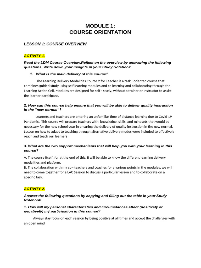 MODULE 1 Activities | PDF