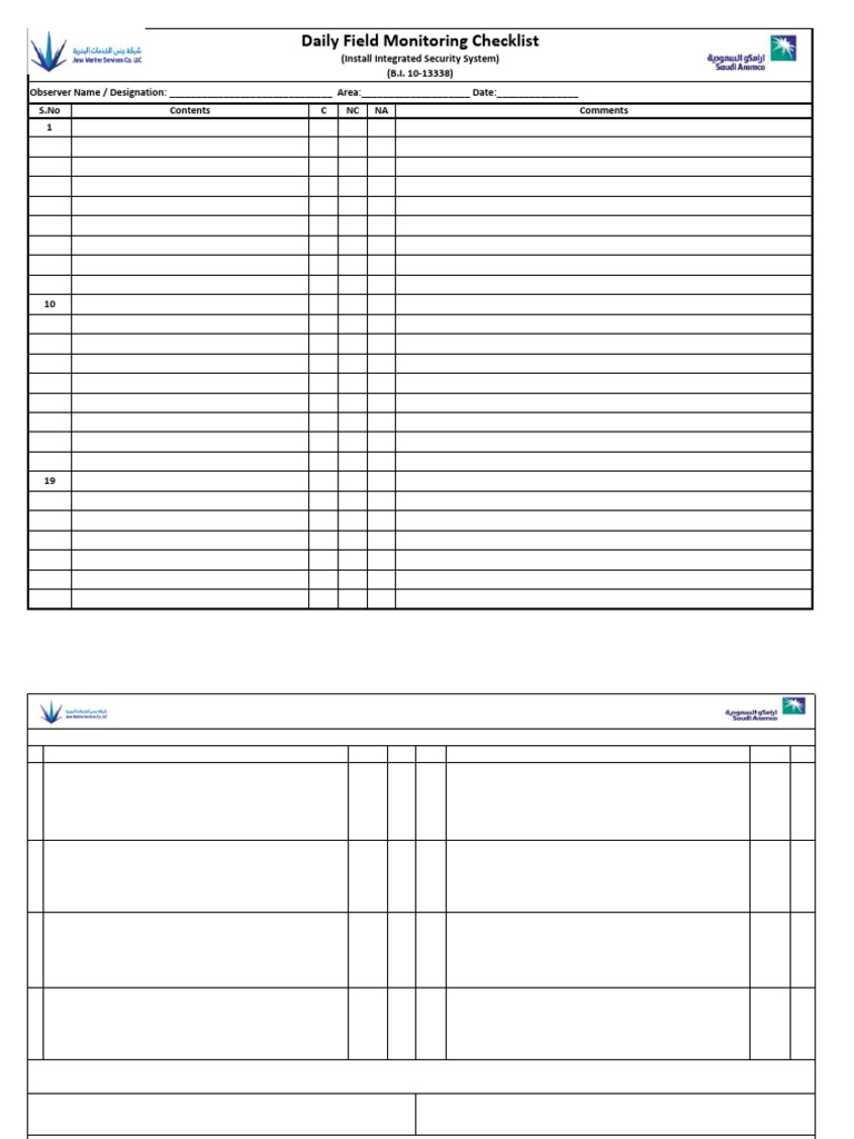 Daily Observations & Field Monitoring Checklist | PDF Daily Observations & Field Monitoring Checklist | PDF