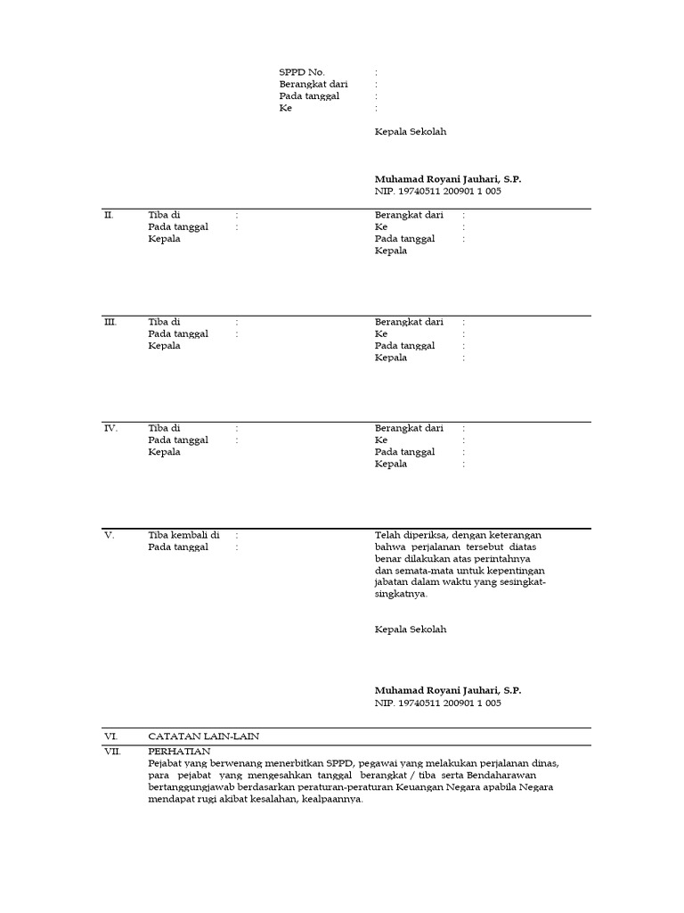 Contoh SPPD Lembar Belakang | PDF