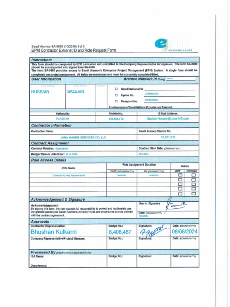 SAMPLE EPM Request - Saqlain (QC) | PDF