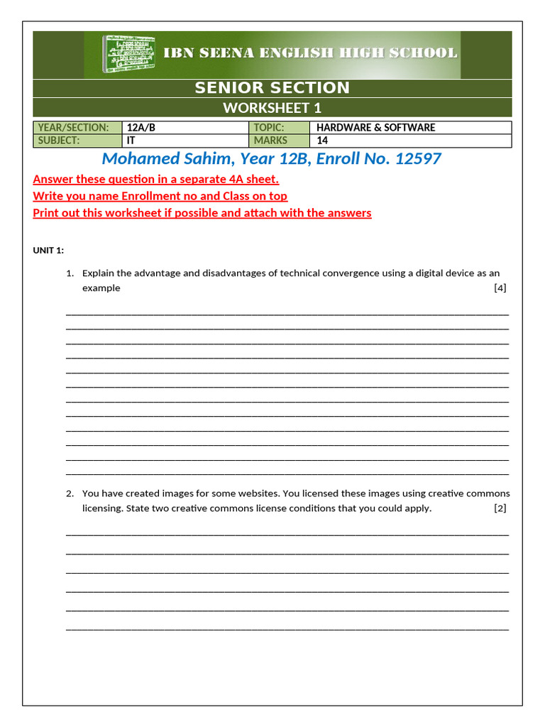 Worksheet 1 | PDF