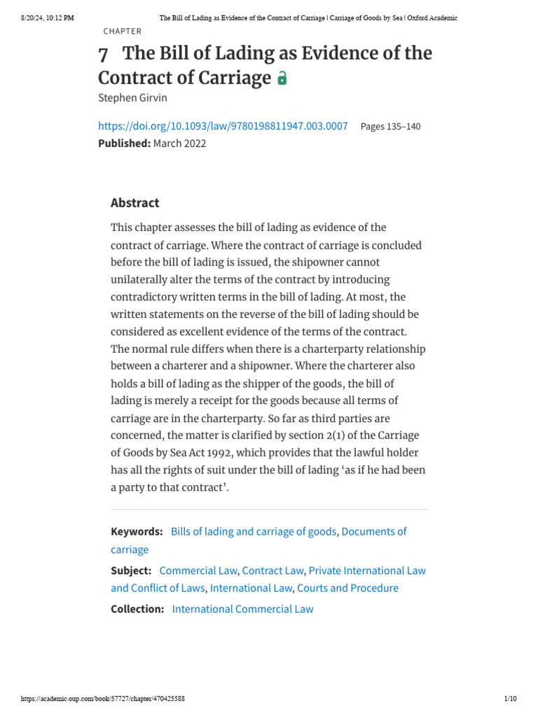 7 The Bill of Lading As Evidence of The Contract of Carriage - Carriage ...