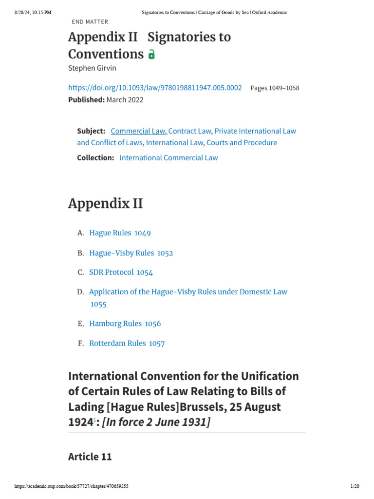 99 Appendix Z Signatories To Conventions - Carriage of Goods by Sea ...