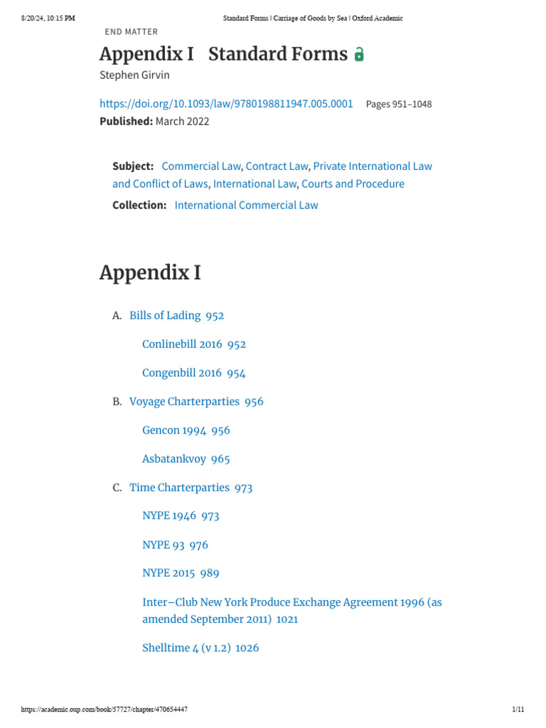 99 Appendix I Standard Forms - Carriage of Goods by Sea - Oxford ...