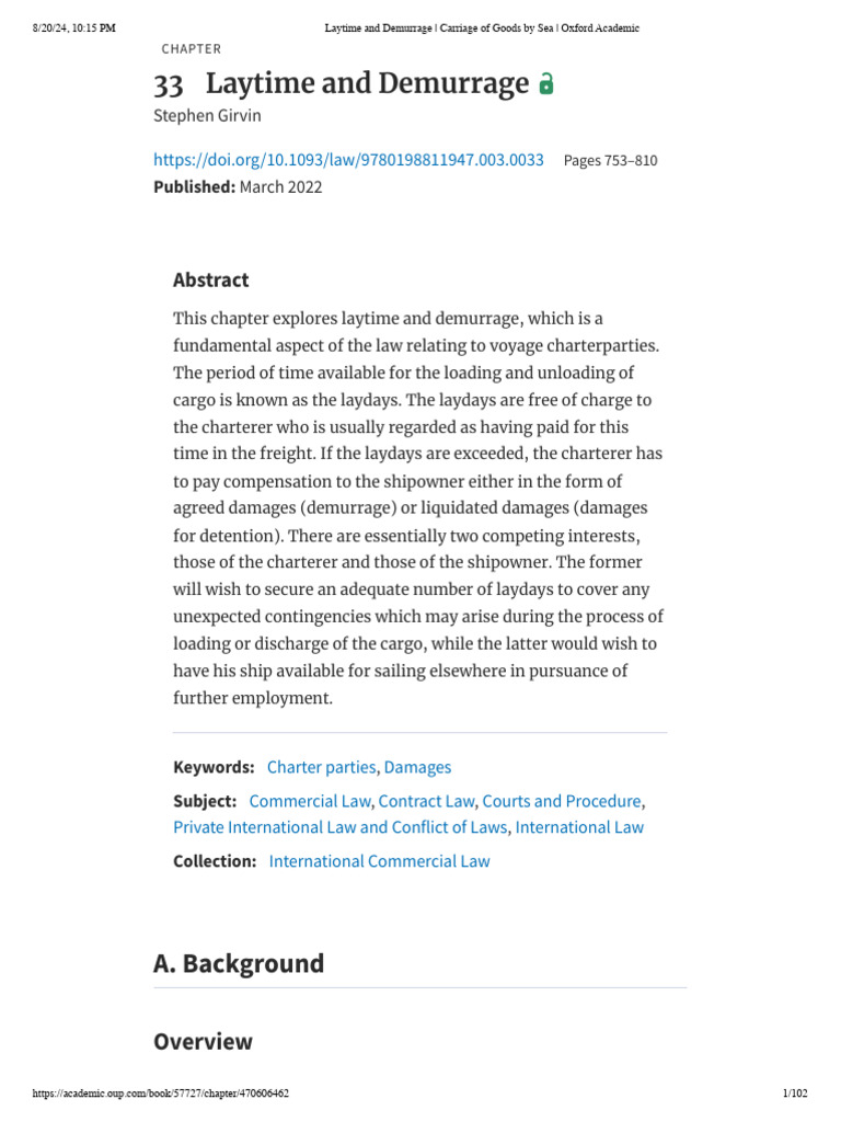 33 Laytime and Demurrage - Carriage of Goods by Sea - Oxford Academic | PDF