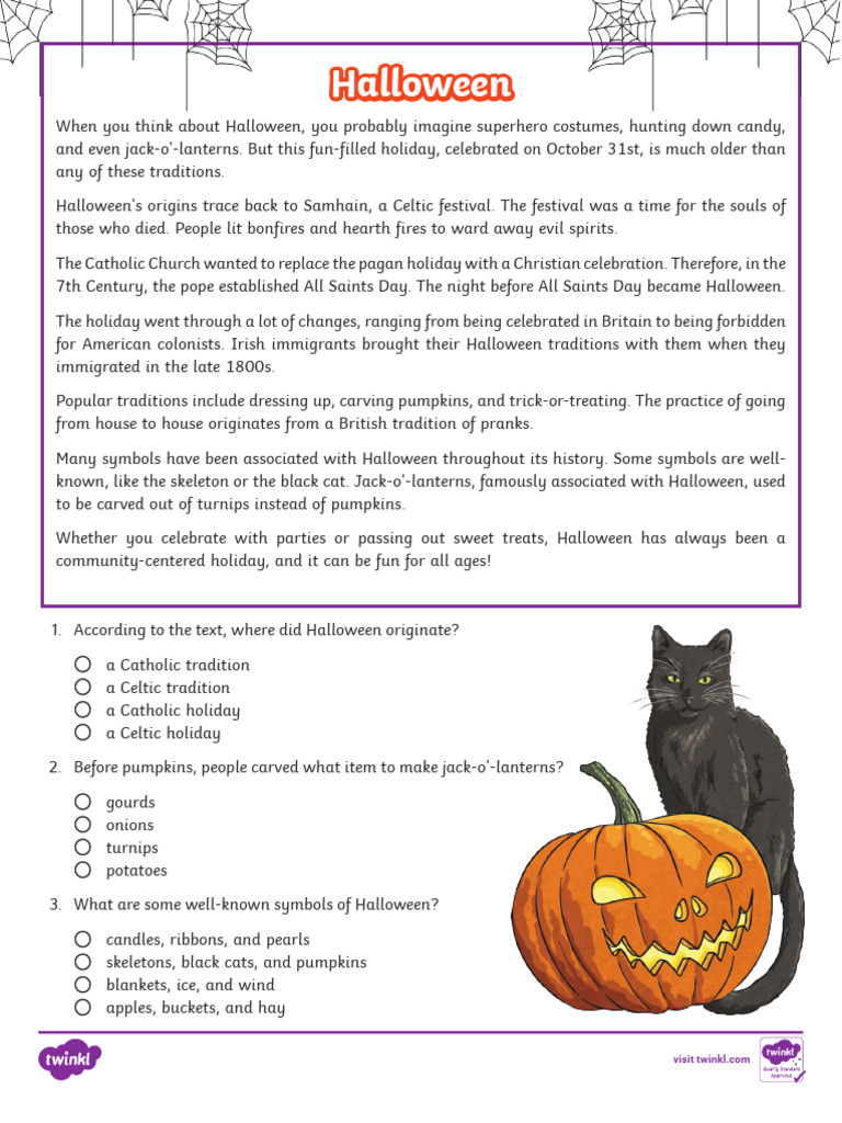 Fifth Grade Halloween Reading Comprehension Activity | PDF