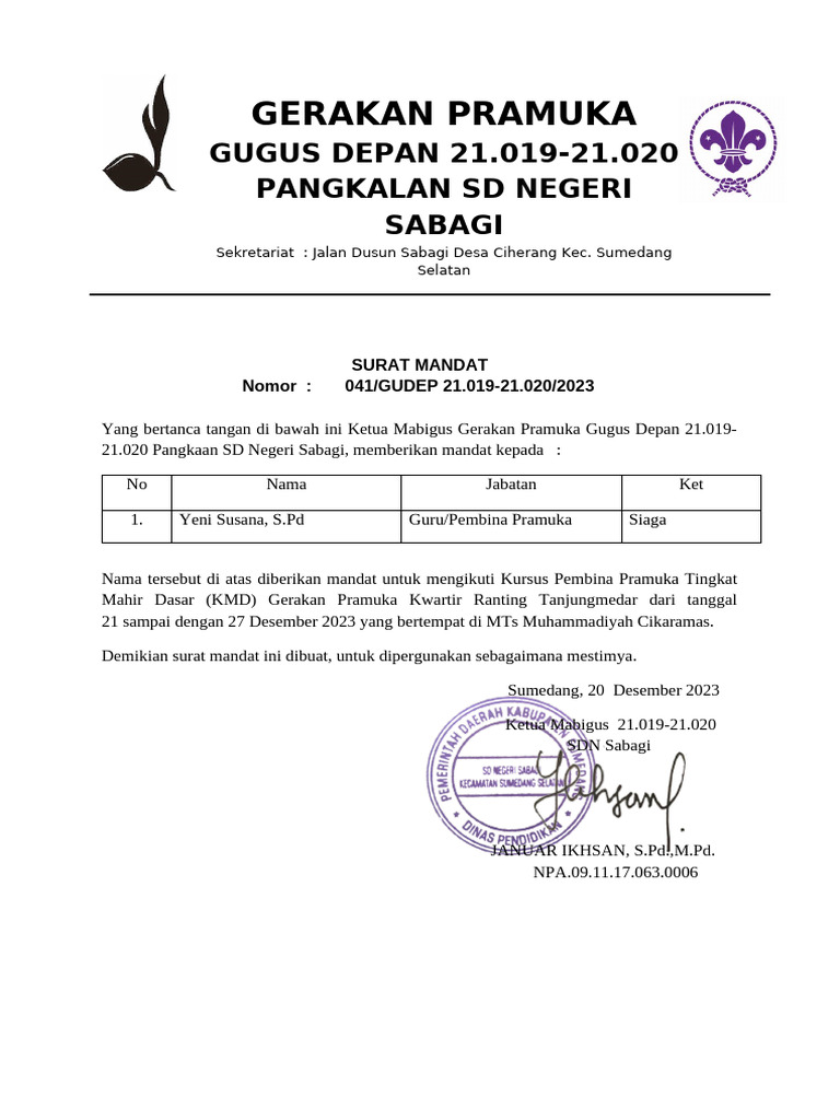 Surat Mandat Pramuka | PDF