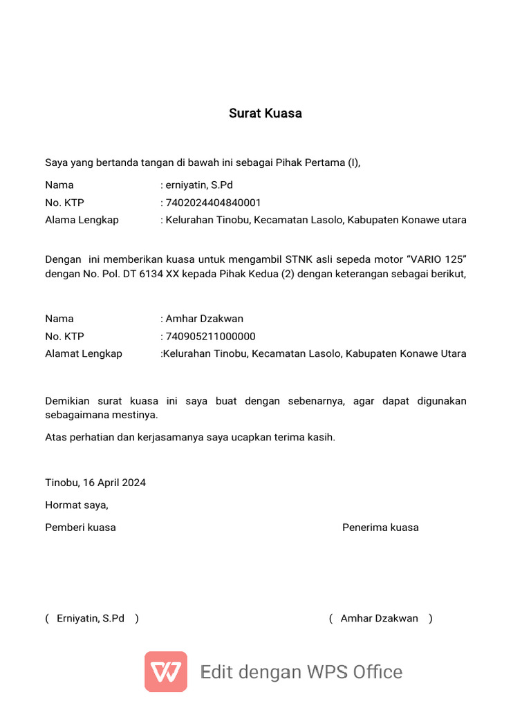 Surat Kuasa Pengambilan STNK | PDF