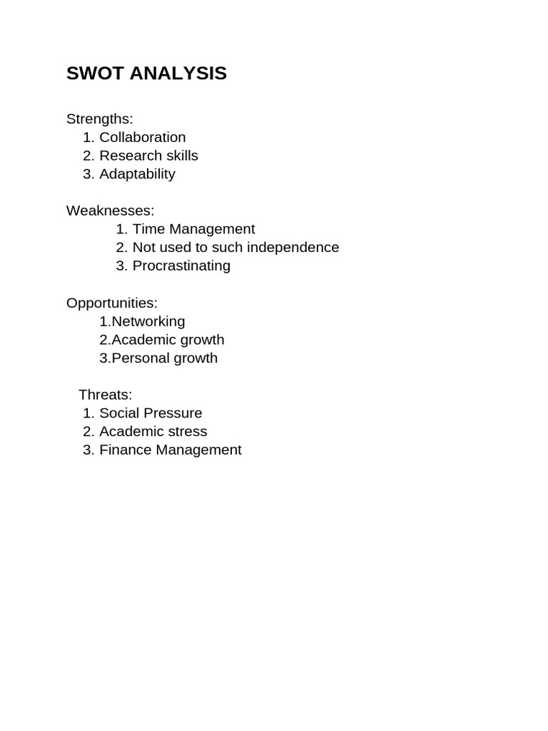 Pre Arrival Swot Analysis Task | PDF