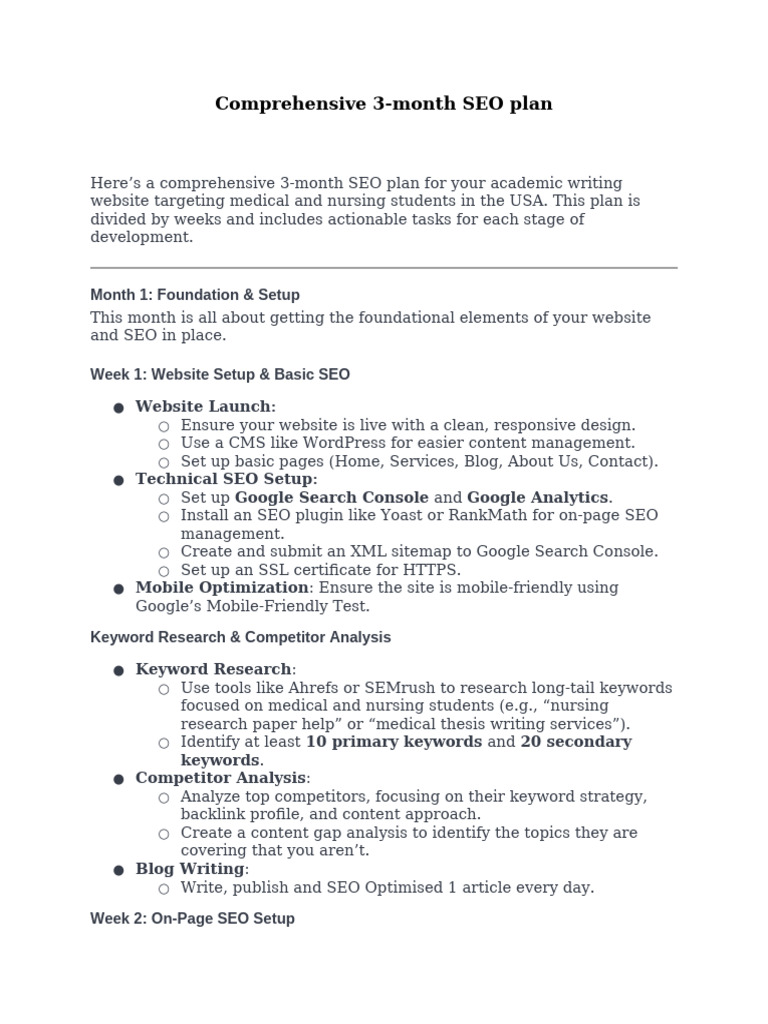 Comprehensive 3-Month SEO Plan | PDF