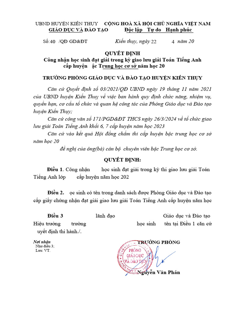 Quyet Dinh Cong Nhan Hoc Sinh Gioi Cap Huyen KHOI 67.signed | PDF